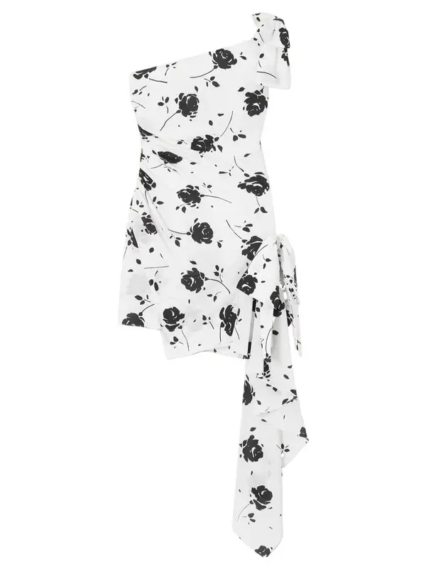 Alessandra Rich One-shoulder Floral Print Mini Dress - White