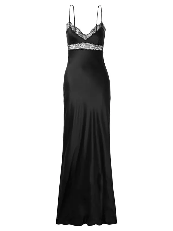 NILI LOTAN Adelie Lace-trimmed Silk-charmeuse Gown - Black
