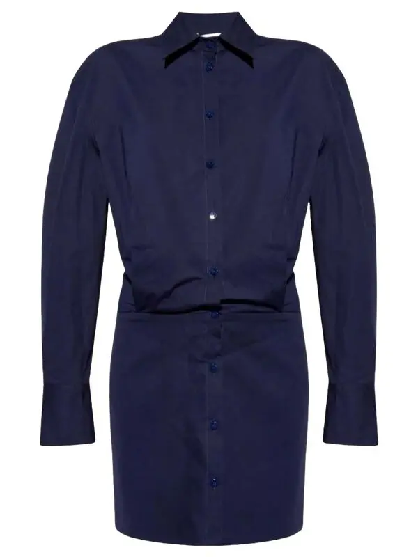 Attico Long-sleeved Button-up Shirt Dress - Navy
