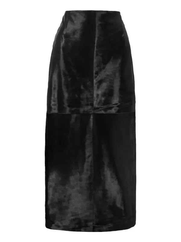 Nour Hammour Elisse Paneled Cow Hair Midi Skirt - Black