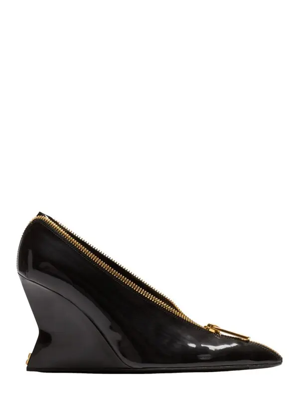 Balmain Zip Wedge Pumps In Patent Leather - Black