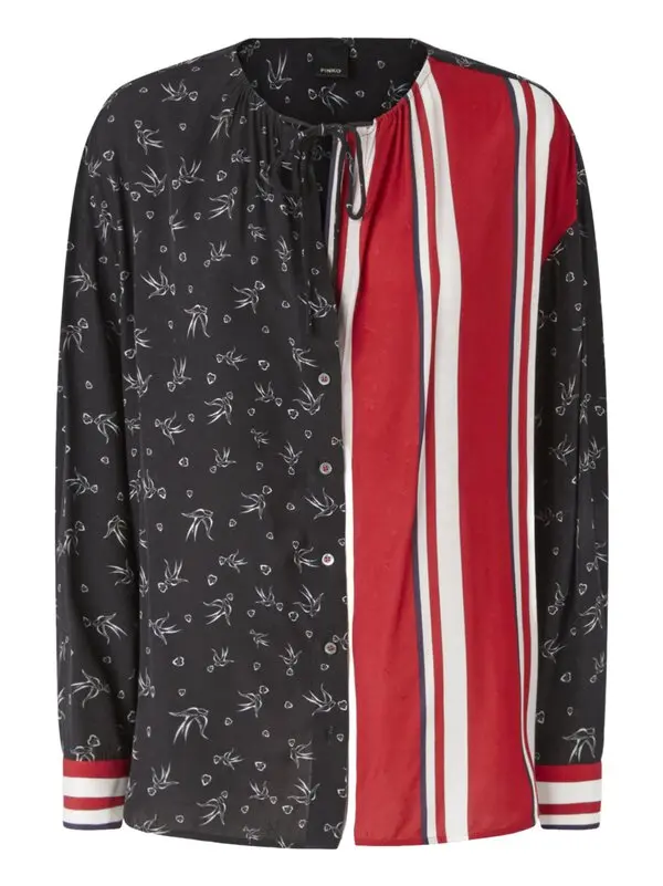 Pinko Bird-print Striped Long-sleeve Top - Black