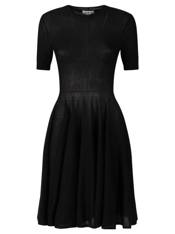 Alaïa Round Neck Knit Dress With Ruffled Hem - Black