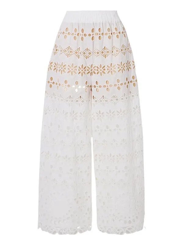 Elie Saab Broderie Anglaise Straight-leg Pants - White