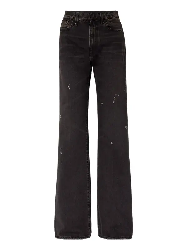 R13 Distressed Paint-splattered High-rise Flared Jeans - Black