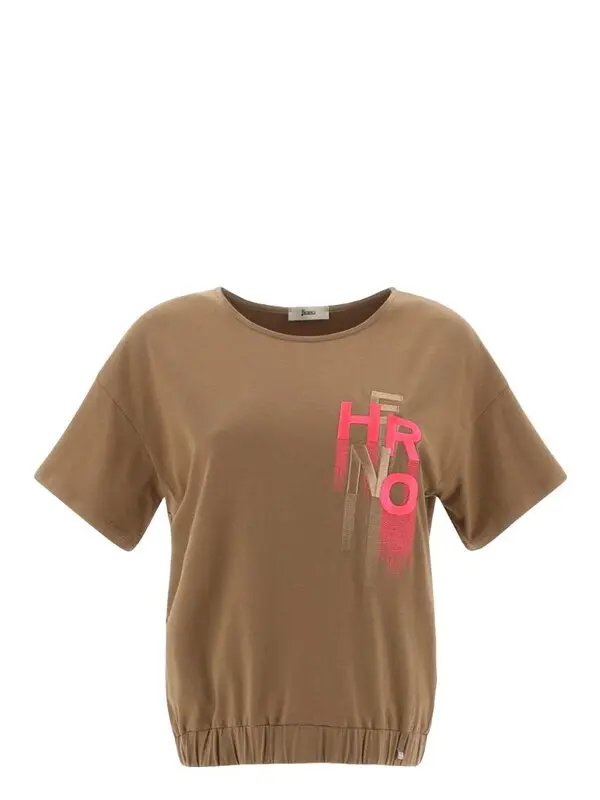Herno Logo Embroidered Round Neck T-shirt - Brown