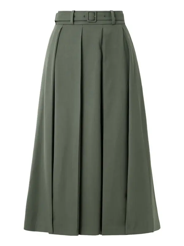 PATOU Belted Pleated Midi Skirt - Black