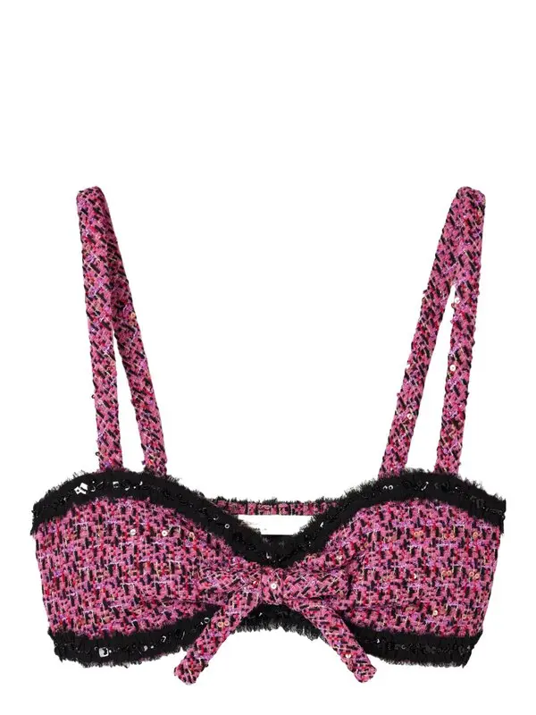 Alessandra Rich Sequined Bow Detail Strapless Top - Pink