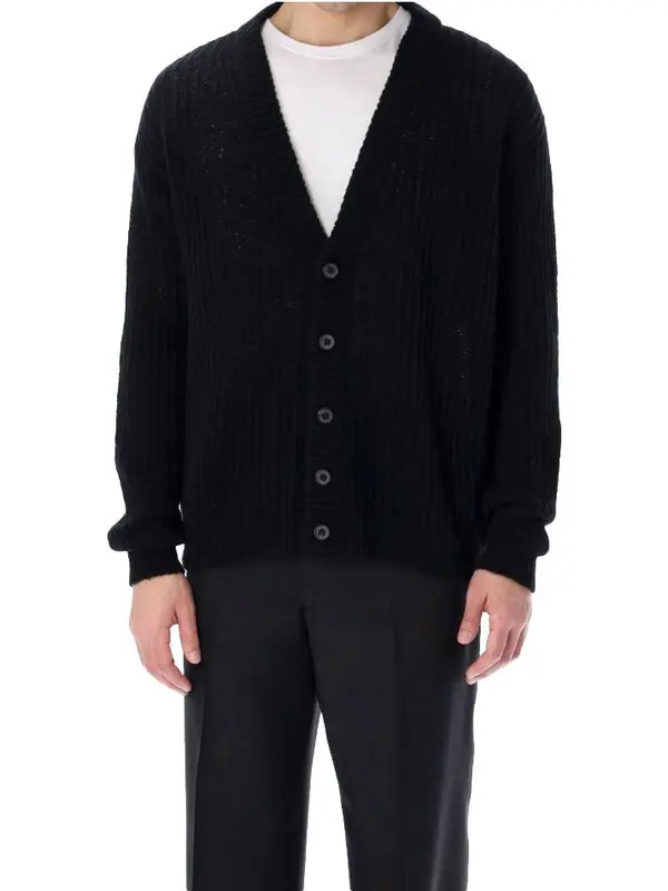 Prada V-neck Knitted Cardigan With Rib Trim - Black
