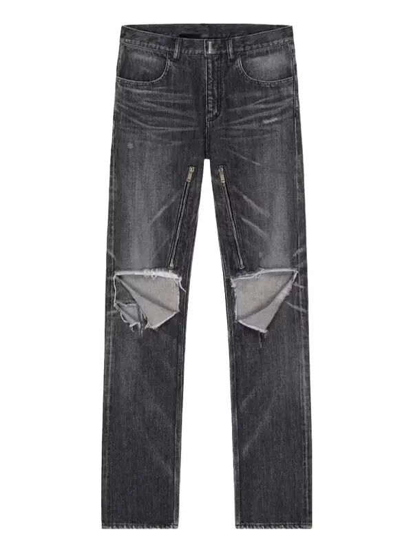 Givenchy Distressed Denim Straight Leg Jeans - Black