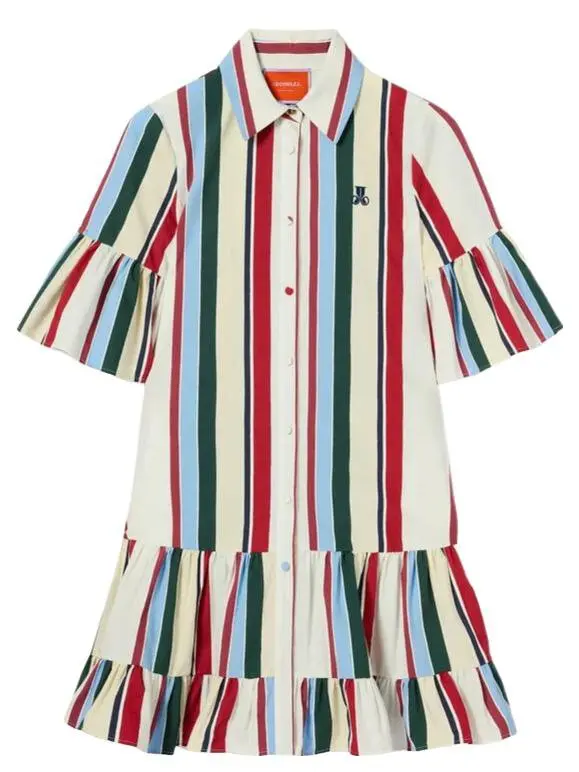La DoubleJ Choux Dress With Pleated Sleeves And Striped Pattern - Multicolor