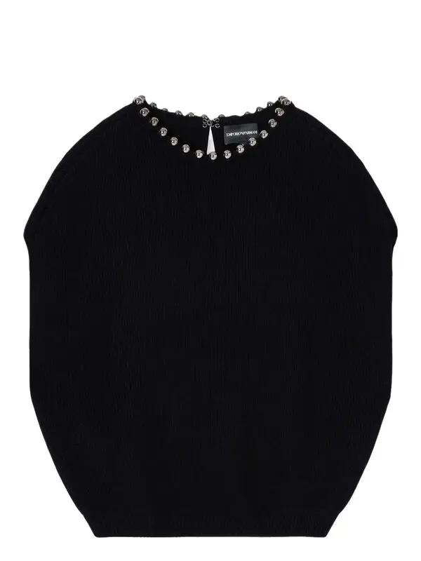 Emporio Armani Beaded-neck Ribbed Sweater - Black