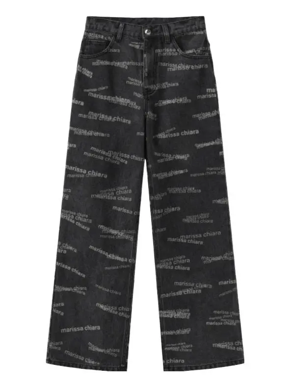 Marissa Chiara Printed Belt Loop Jeans - Black