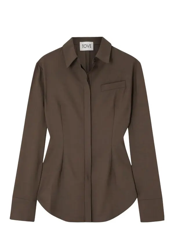 Tove Long Sleeve Shirt With Classic Collar And Curved Hem - Brown