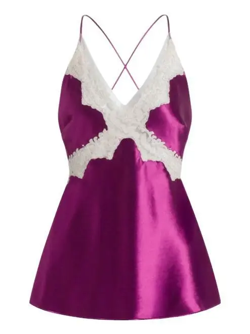 Alberta Ferretti Lace Trim V-neck Camisole - Purple