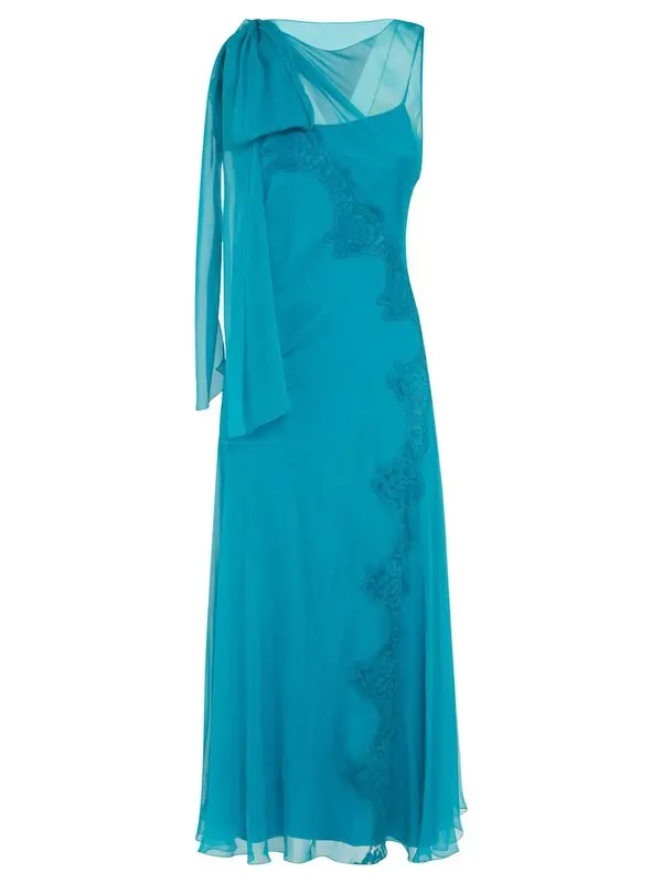 Alberta Ferretti Sleeveless Semi-sheer Floral Lace Midi Dress - Blue