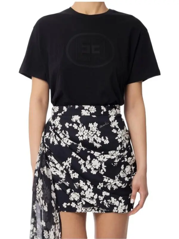 Elisabetta Franchi Logo Embossed Crewneck T-shirt - Black