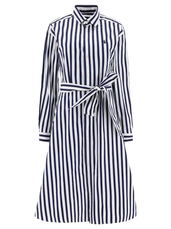 Polo Ralph Lauren Striped Shirt Dress With Tie Waist - White