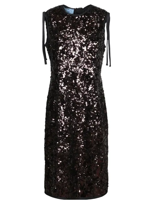 Prada Sequin Embellished Sleeveless Dress - Brown