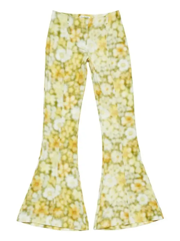 Acne Studios Abstract Floral Print Flared Trousers - Yellow