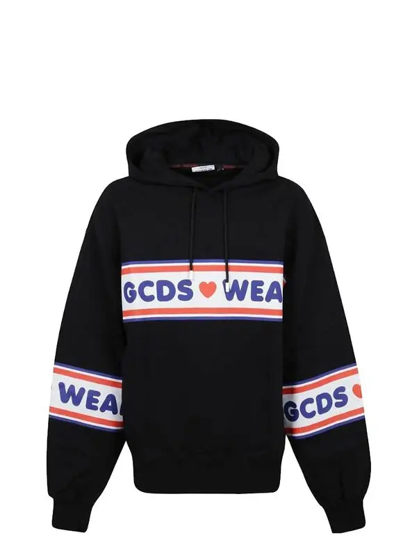 Gcds Logo Tape Printed Hoodie - Black