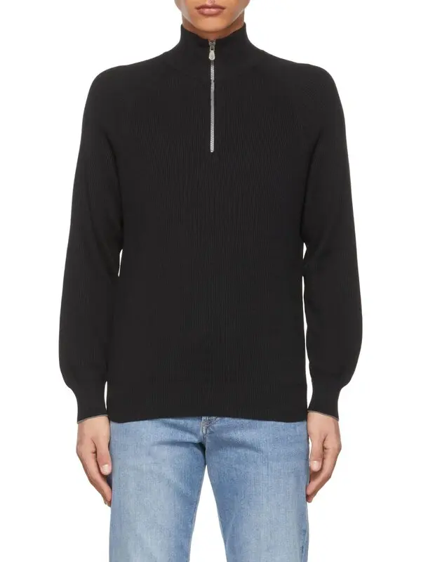 Brunello Cucinelli High Neck Knitted Pullover - Black