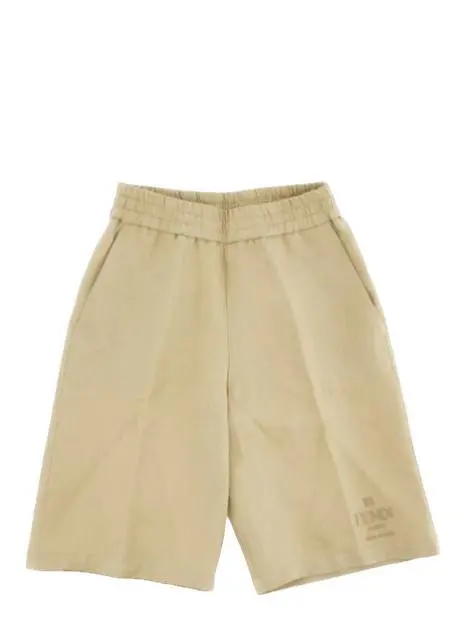 Fendi Logo-embroidered Elastic Waist Shorts - Beige