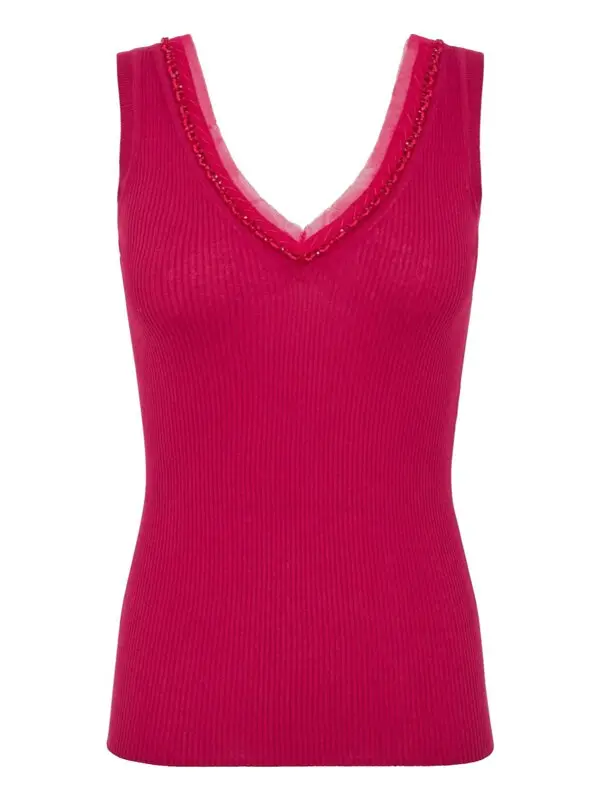 P.a.r.o.s.h Embellished V-neck Ribbed Tank Top - Red