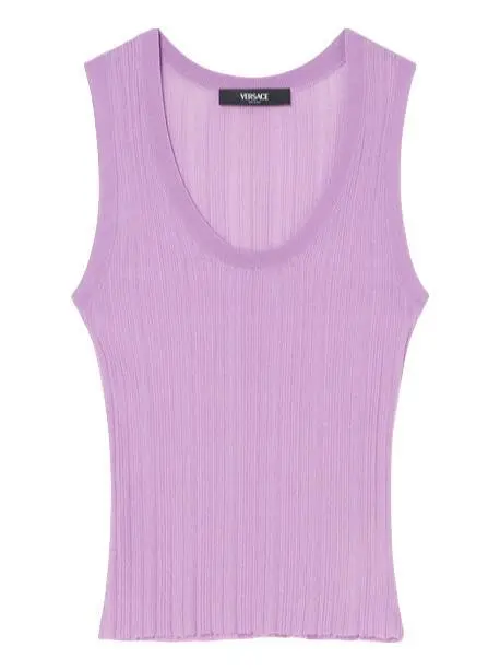 Versace Ribbed Crewneck Sleeveless Top - Purple