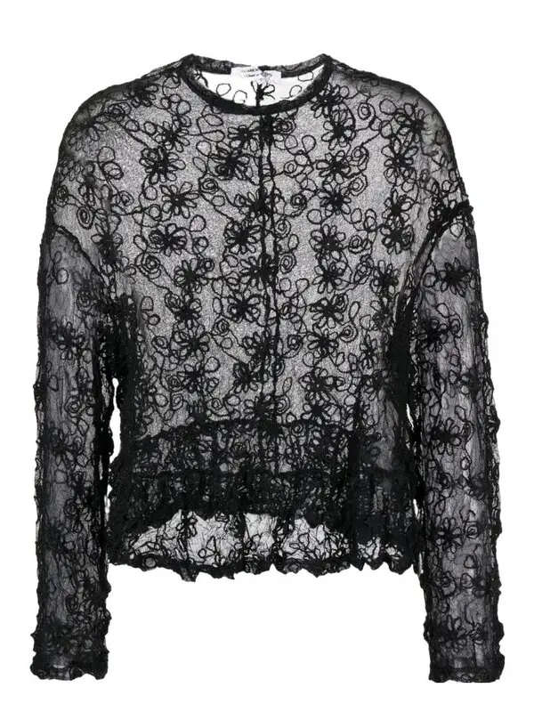 Comme Des Garçons Sheer Floral-embroidered Blouse - Black