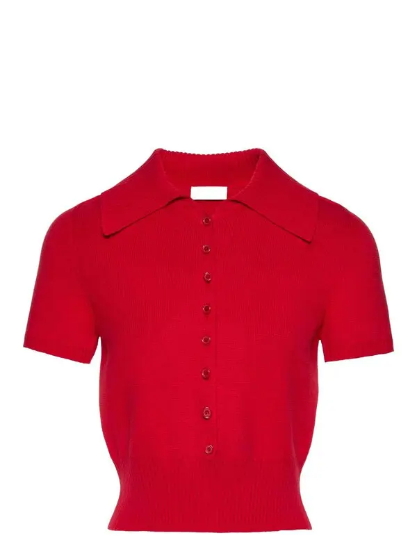 Magda Butrym Short Sleeve Lapel Collar Cropped Sweater - Red