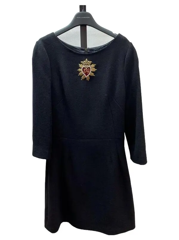 Dolce & Gabbana Logo Embellished Round Neck Dress - Black