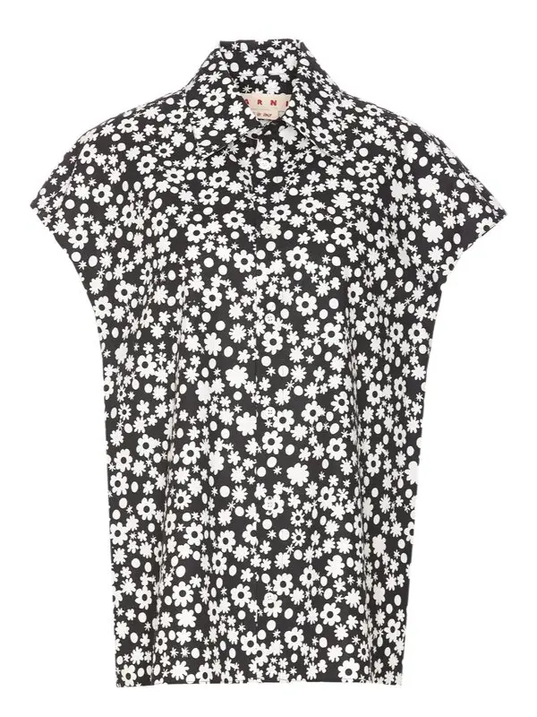 Marni Floral Print Cap Sleeve Shirt - Black