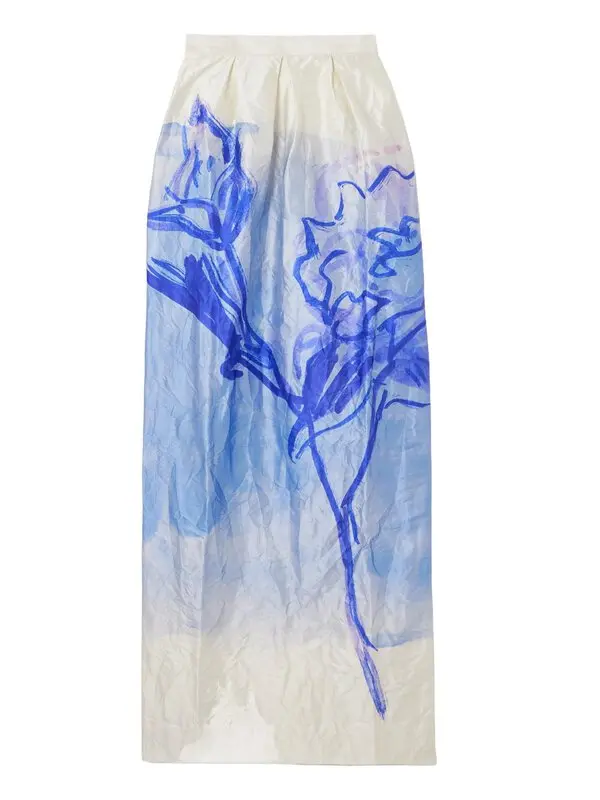 Erdem Floral Print Pleated Midi Skirt - Blue