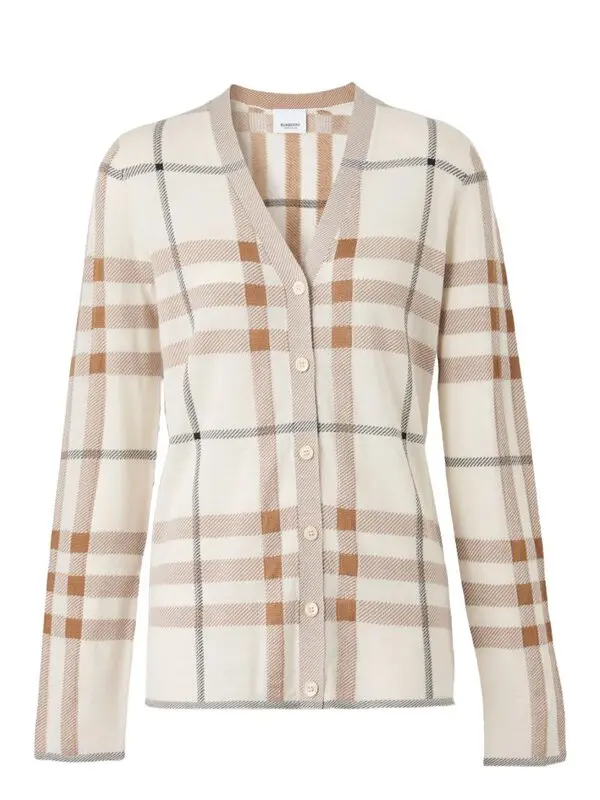 Burberry Check-pattern Button-front Cardigan - Nude
