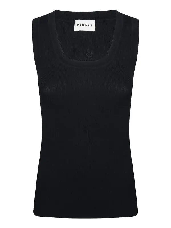 P.a.r.o.s.h Fine-ribbed Scoop Neck Tank Top - Black