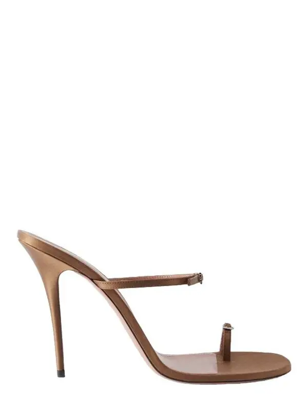 Amina Muaddi Embellished Satin Sandals - Brown