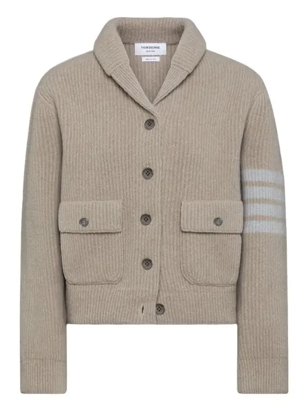 Thom Browne 4-bar Stripes Ribbed Bomber Jacket - Nude