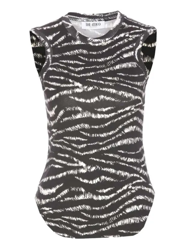 Attico Sleeveless Zebra Print Vest - Black