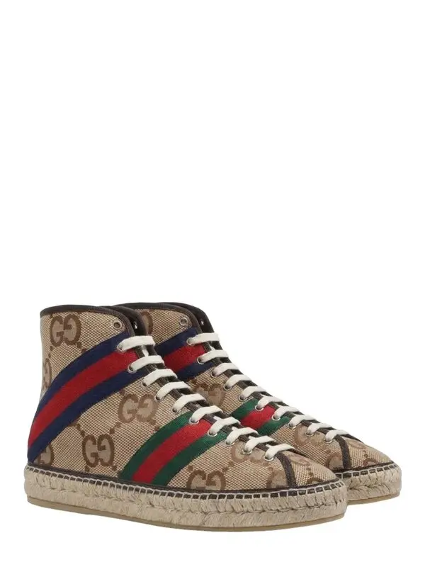 Gucci Jumbo Gg Lace-up High-top Espadrille Sneakers - Brown