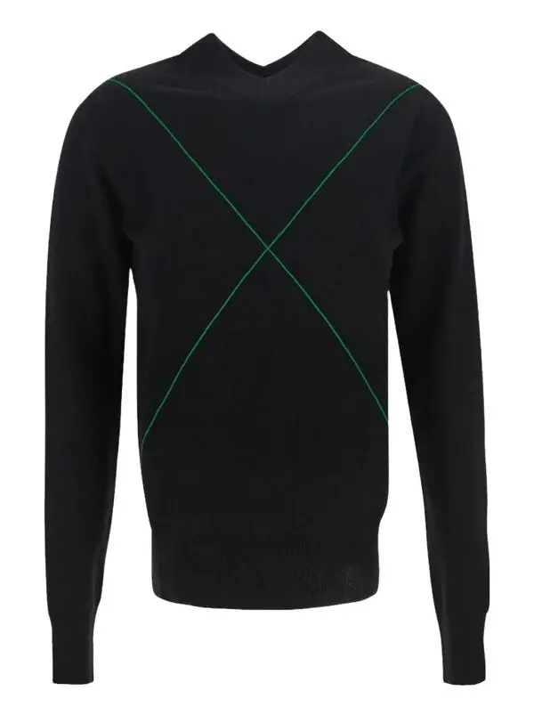 Bottega Veneta V-neck Contrast Stitch Jumper - Black