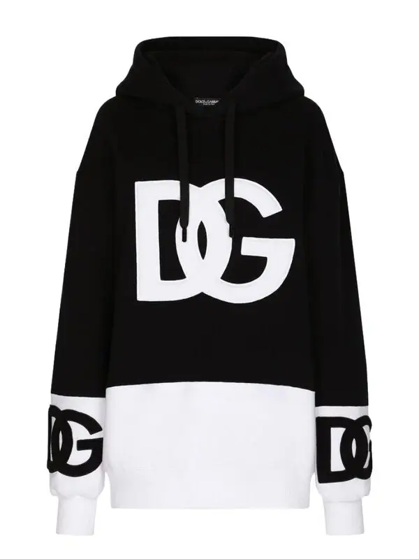 Dolce & Gabbana Dg Logo Color Block Hoodie Dress - Black