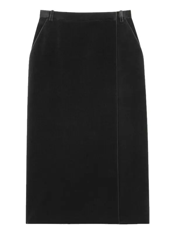 Saint Laurent Midi Wrap Skirt In Cotton Velvet - Black
