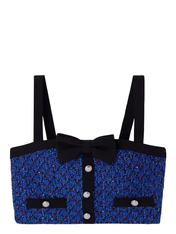 Alessandra Rich Short Tweed Top With Bow Detail - Blue