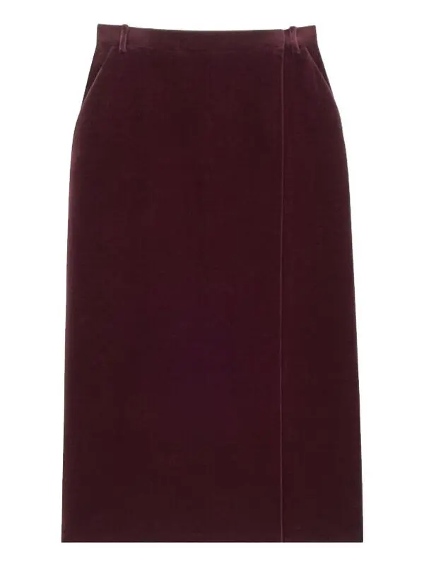 Saint Laurent Midi Wrap Skirt In Cotton Velvet - Brown