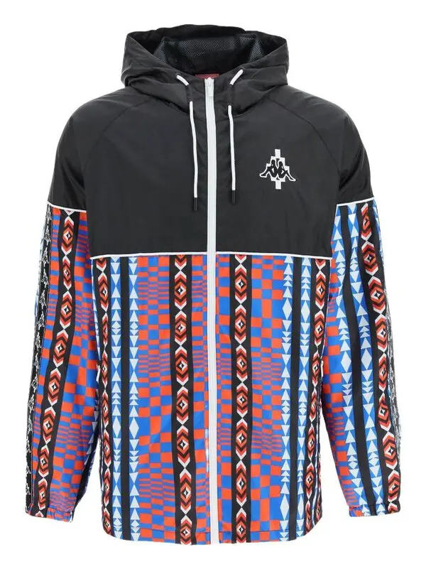 MARCELO BURLON COUNTY OF MILAN X Kappa Geometric Patterned Zip-up Hooded Jacket - Black