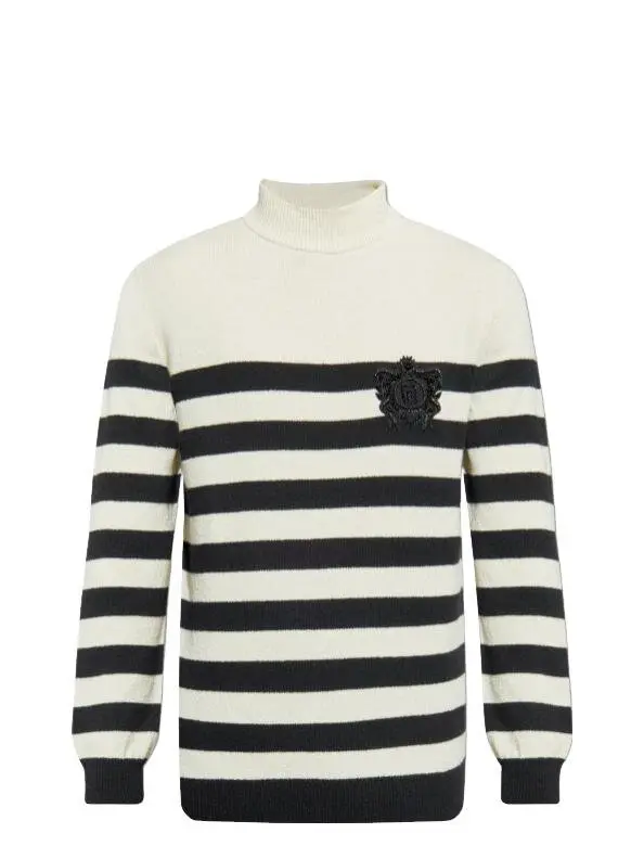 Balmain Logo Patch Striped Knit Jumper - White