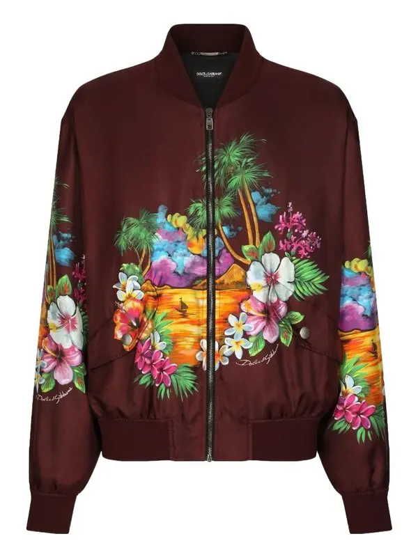 Dolce & Gabbana Tropical Print Silk Bomber Jacket - Multicolor