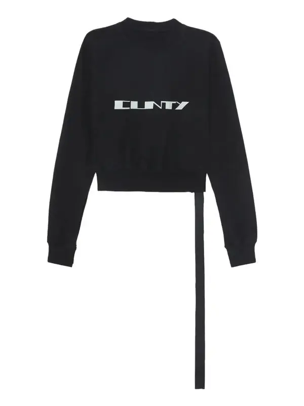 Rick Owens Cropped Cotton Sweater With Strap Detail - Black