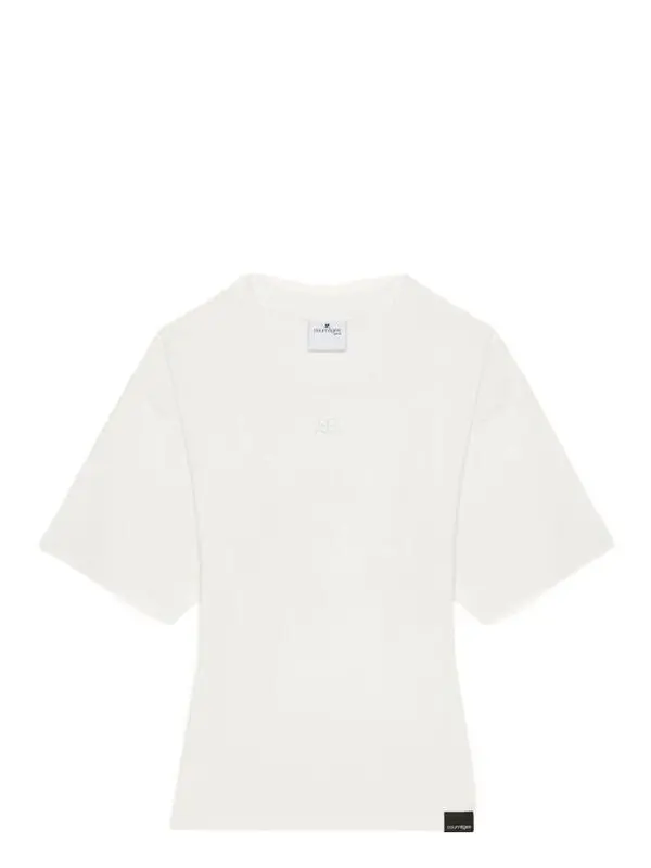 COURREGES Courrèges Wide Sleeved Crewneck T-shirt With Embroidered Logo - Traditional White